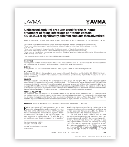 Handout – JAVMA Study April 2024 | Stokes Pharmacy